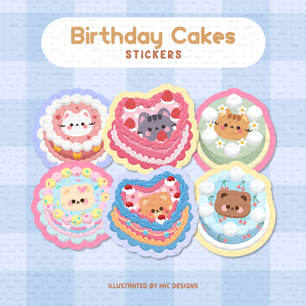Kawaii Birthday Cakes Sticker Pack (3pcs) | Bear Neko Waterproof ...