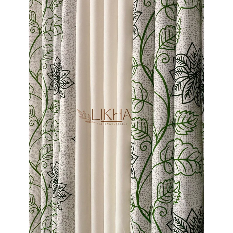 LIKHA - 3in1 Elegant Aderiza Ring Curtains Green/Red (6ft/7ft) - sold per PIECE/SET | Shopee ...