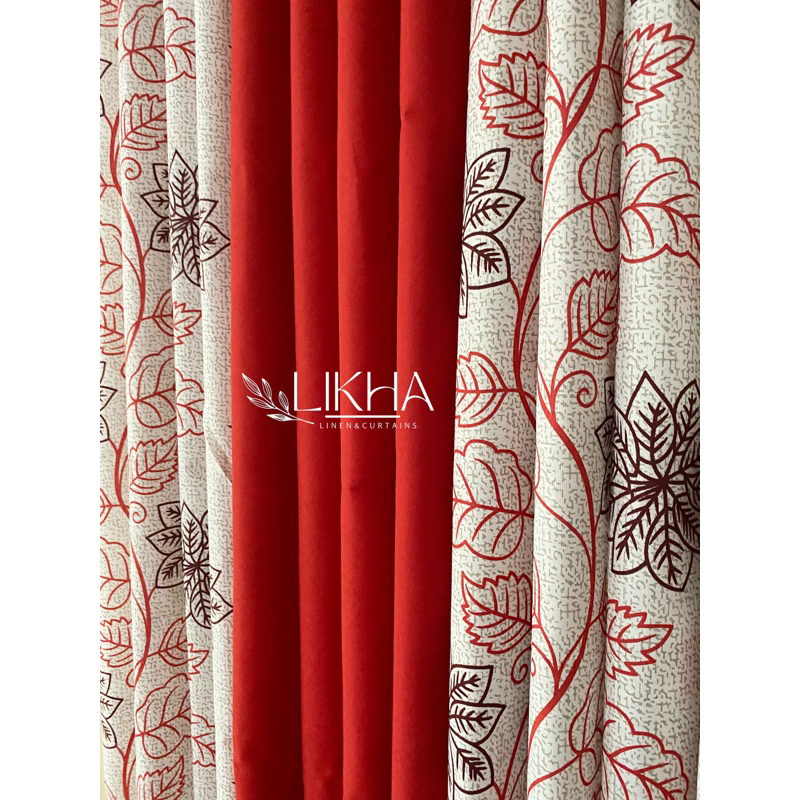 LIKHA - 3in1 Elegant Aderiza Ring Curtains Green/Red (6ft/7ft) - sold per PIECE/SET | Shopee ...