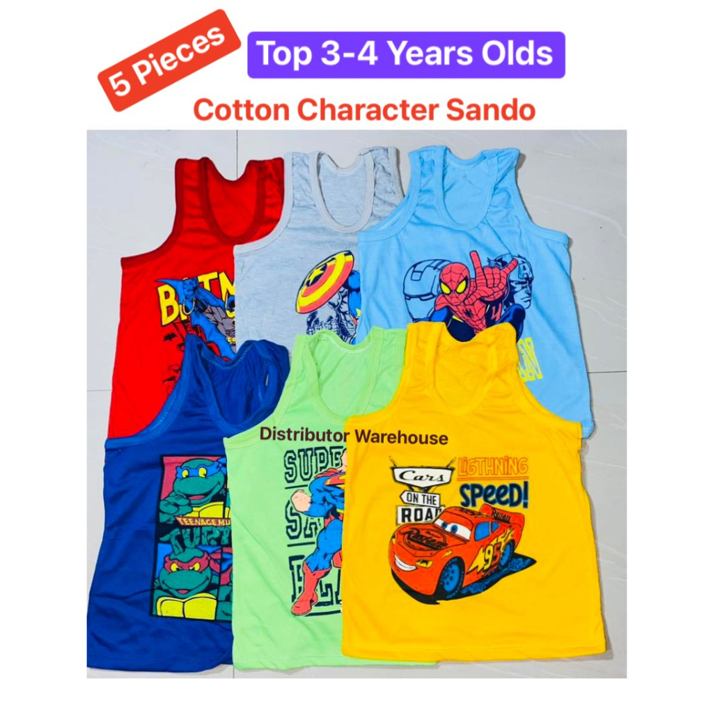 5 Pieces Sando for 3-4 Years Old Boys Character Top Colored | Shopee ...