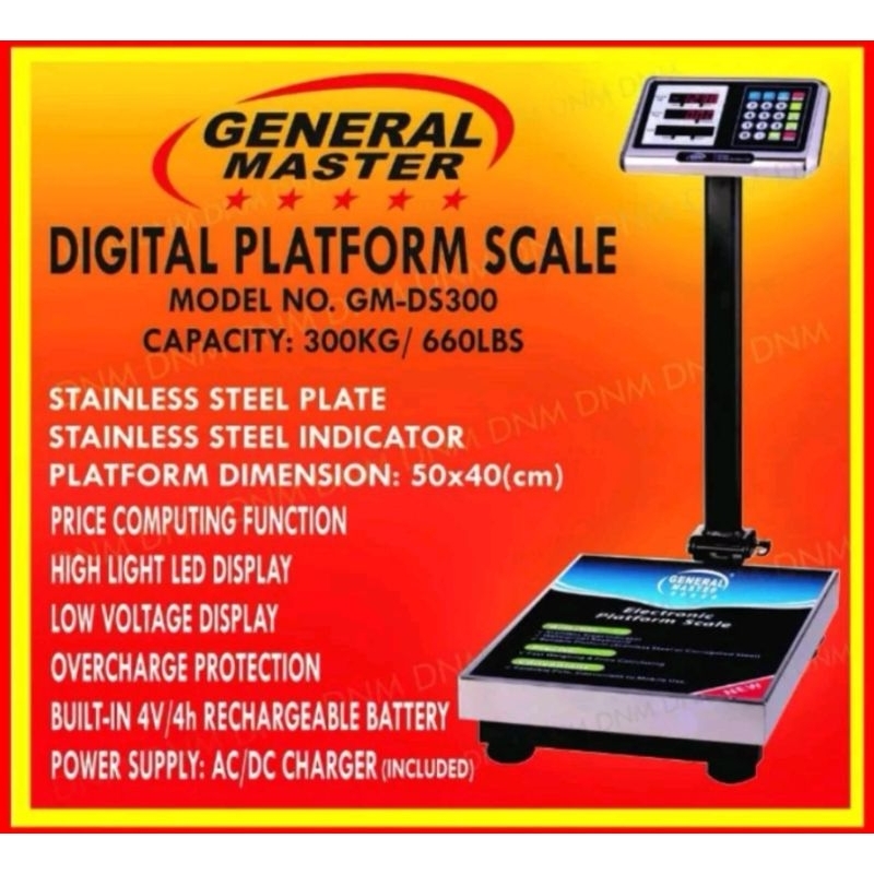 GENERAL MASTER DIGITAL PLATFORM SCALE 300KG - (50X40cm PLATFORM SIZE ...