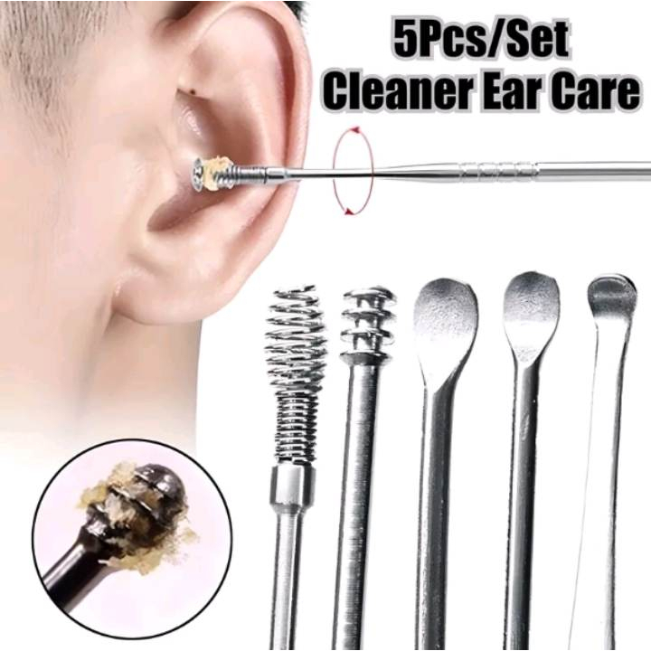 5 Pcs/Set Unisex Stainless Steel Spiral Ear Pick Spoon Ear Wax Removal ...