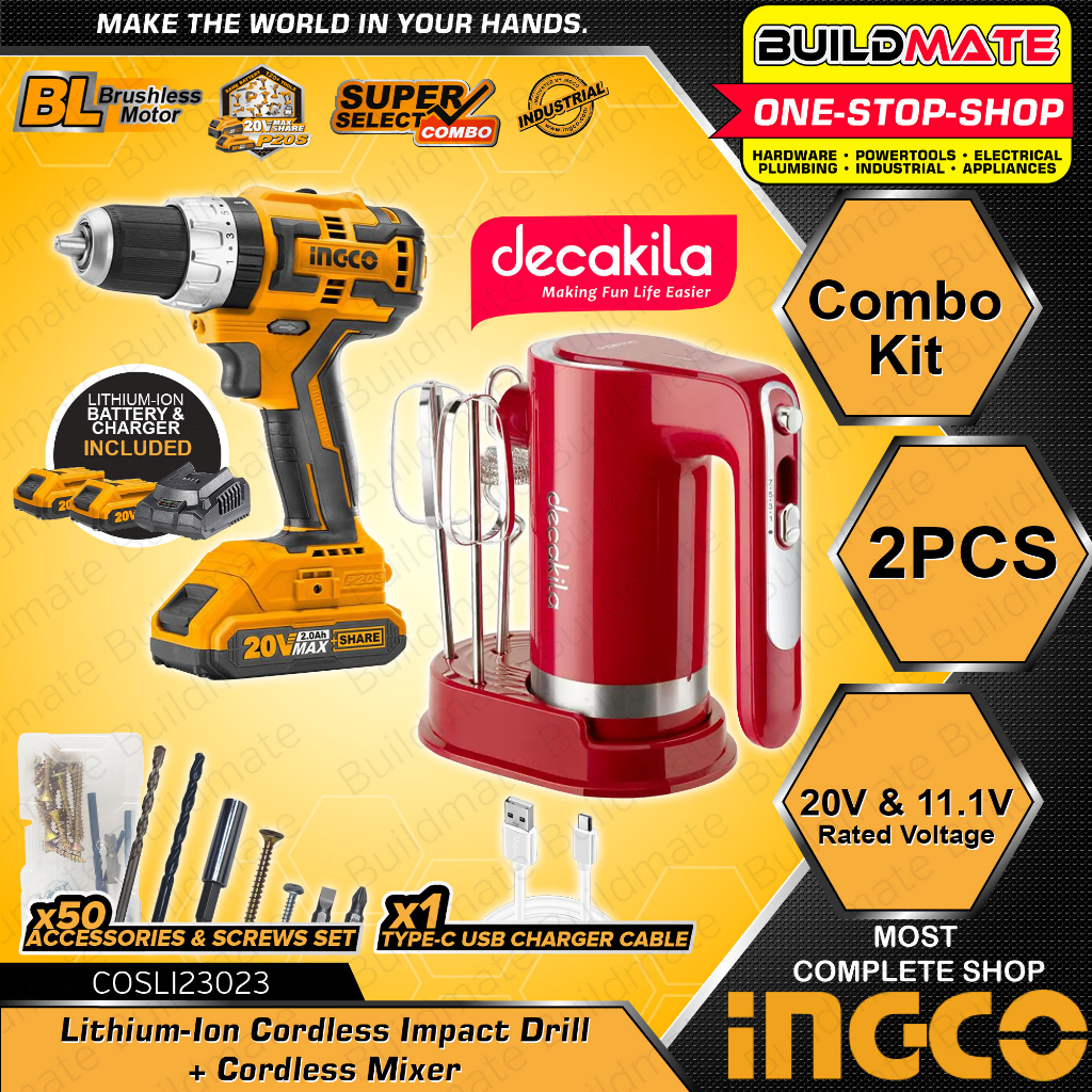 BUILDMATE Ingco BRUSHLESS Cordless Impact Drill 20V CIDLI20608 | 2PCS ...