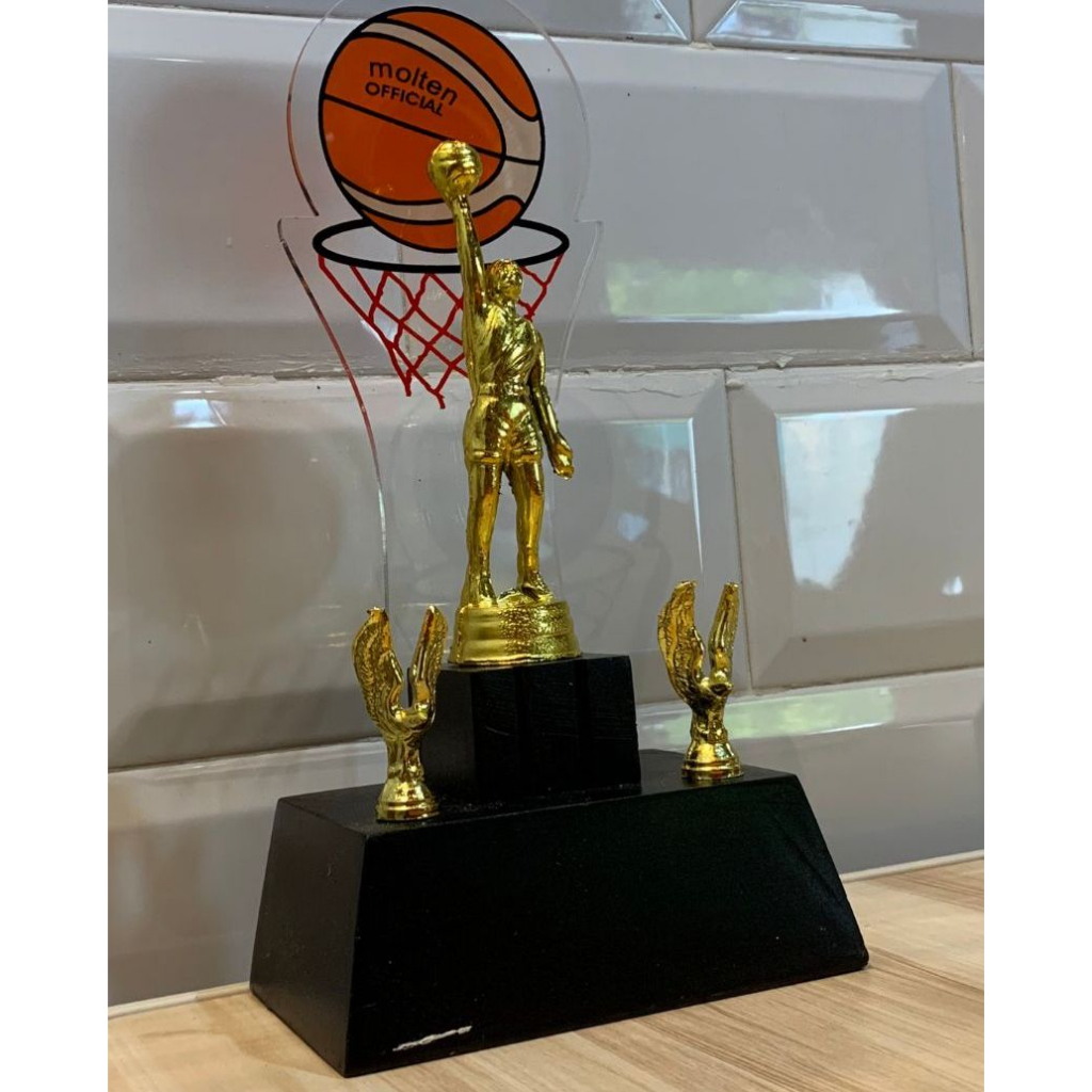 MR2 Sports | Acrylic Trophy Molten Basketball with Net with Gold Figure ...