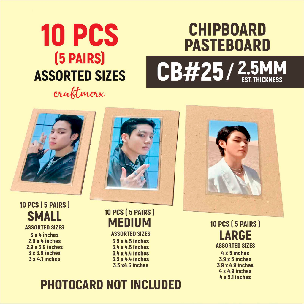 10 pcs CHIPBOARD CB#25 Photocard Support 4x5 inches 3.5x4.5 inches 3x4 ...
