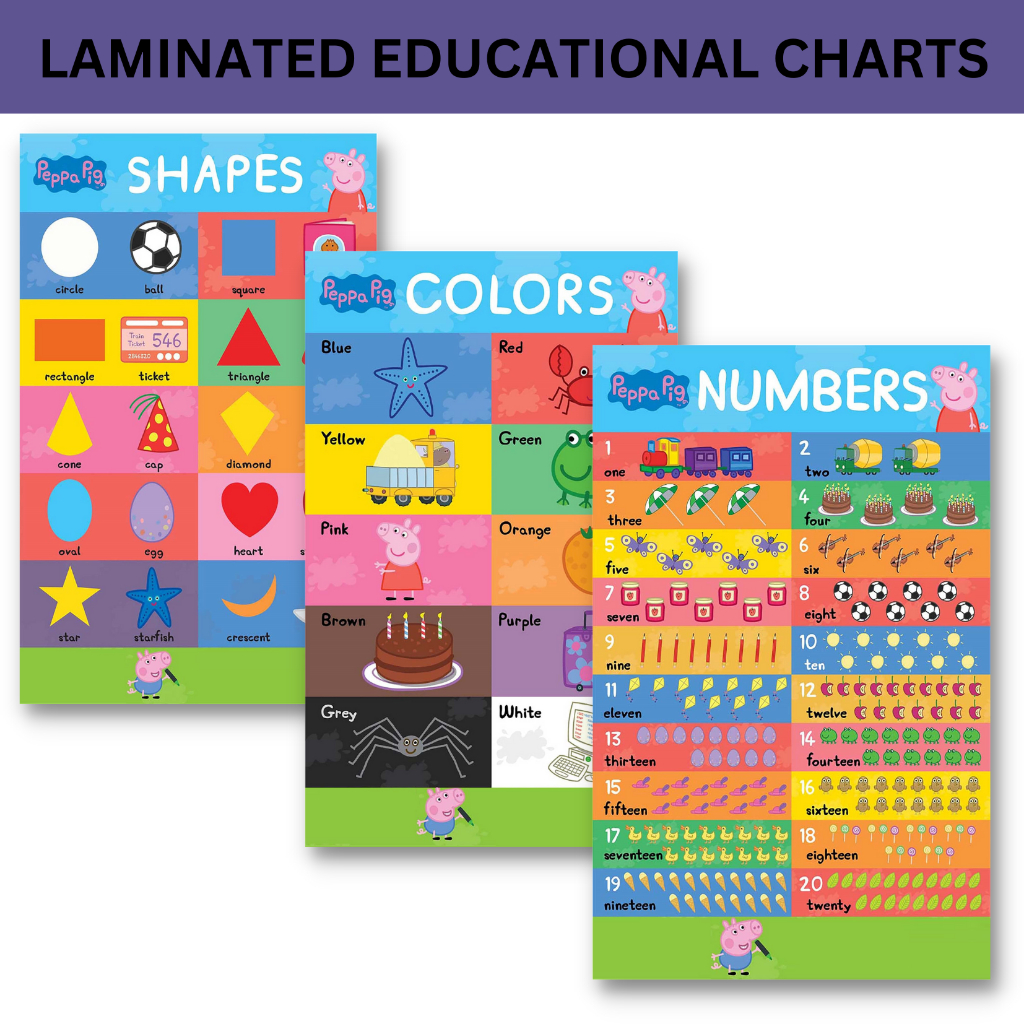 Laminated Peppa Pig Charts, Numbers, Opposites, Shapes, Colors ...