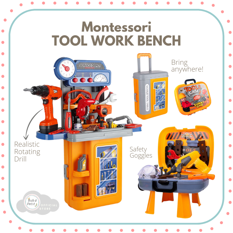 Montessori Kiddie Toolbox Workbench Mini Construction Tools Drill Toys ...