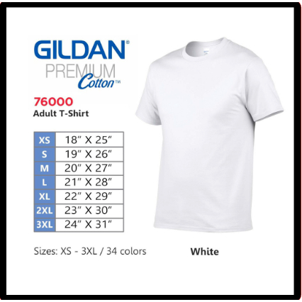 Gildan White Premium Cotton Shirt Adult XS to 5XL White Shopee Philippines