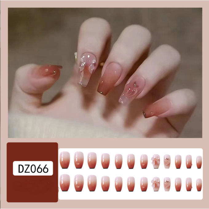 24 Pcs Long Fake Nails Set With Glue French Nail Diy Design Decorative
