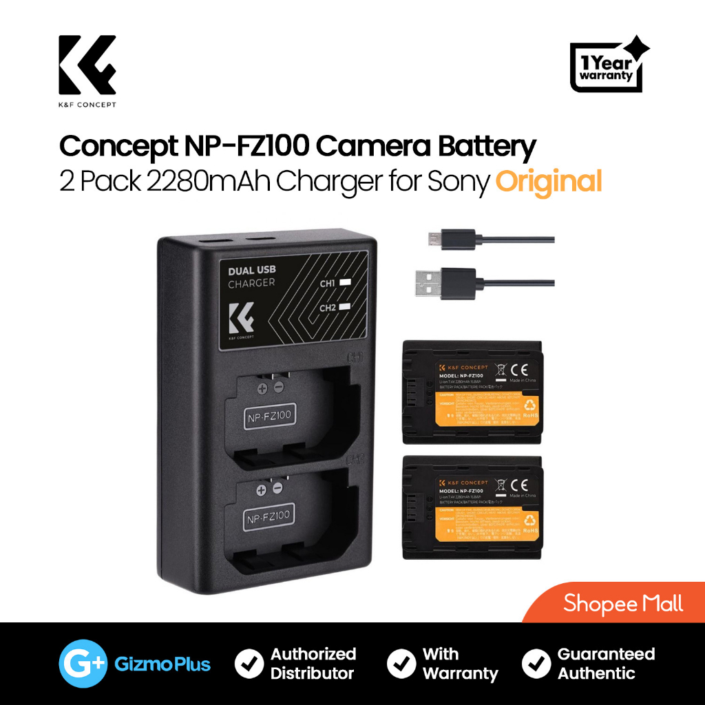 K&F Concept NP-FZ100 Camera Battery 2 Pack 2280mAh with Dual Battery Charger for Sony | Shopee ...