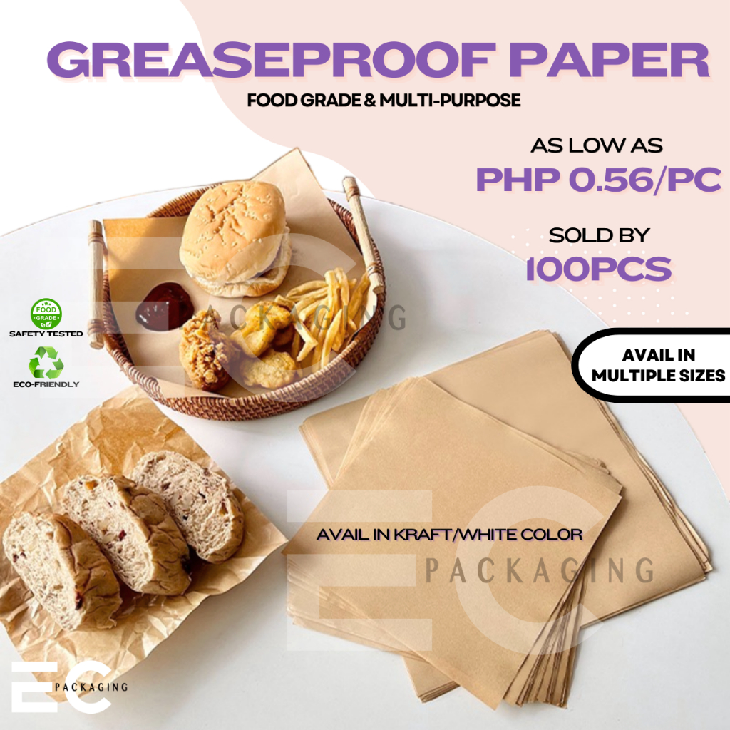 [EC] 100pcs Plain Grease Proof Paper Food Wrapper Food Liner Wax Paper ...
