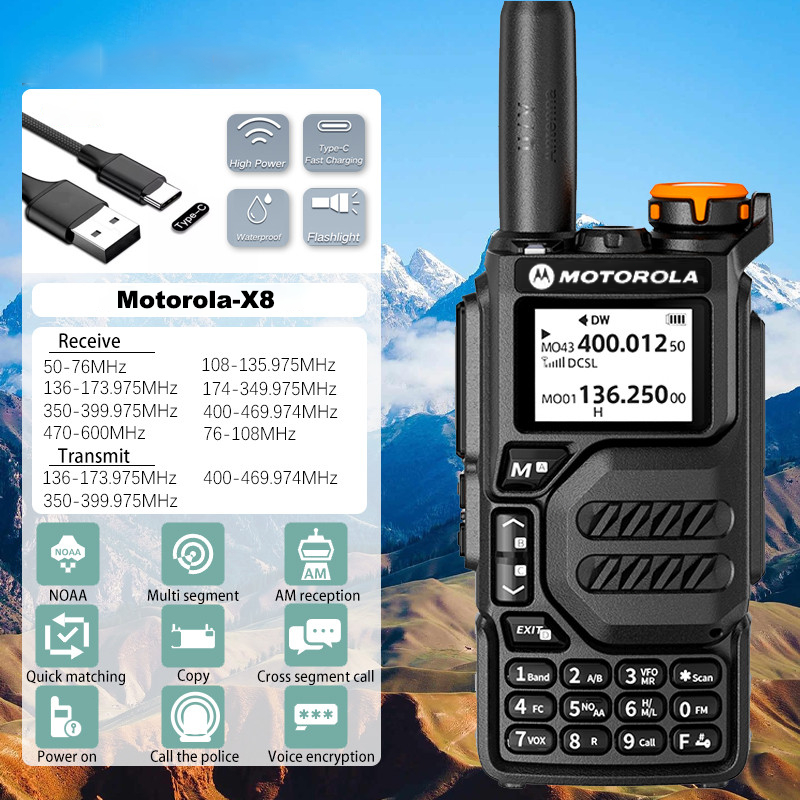 【Free headset】Motorola X8 Walkie Talkie 10W AM/FM Segment Reception 5500mAH Two Way Radio 20KM U ...
