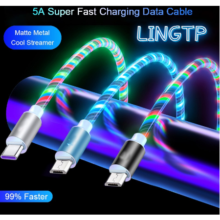 phppph LED Luminous Charger Cable Micro USB / Type C Flowing Charging ...