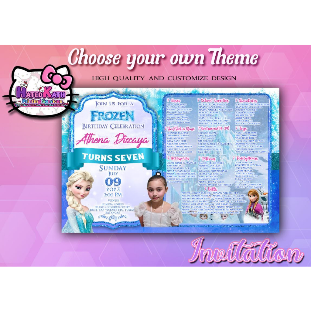 CUSTOMIZED INVITATION CARD | Frozen | Elsa | Shopee Philippines