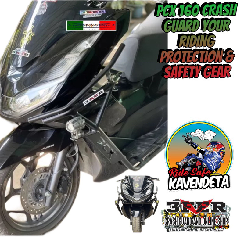 HONDA PCX 160 CRASH GUARD WITH BUILT IN LED BRACKET WITH CNC CUT POWDER ...