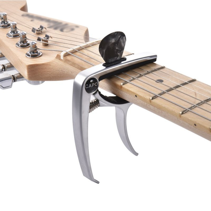 Guitar Capo with Pick Slot Metal Wood Grain Guitar Capo Easy Change ...
