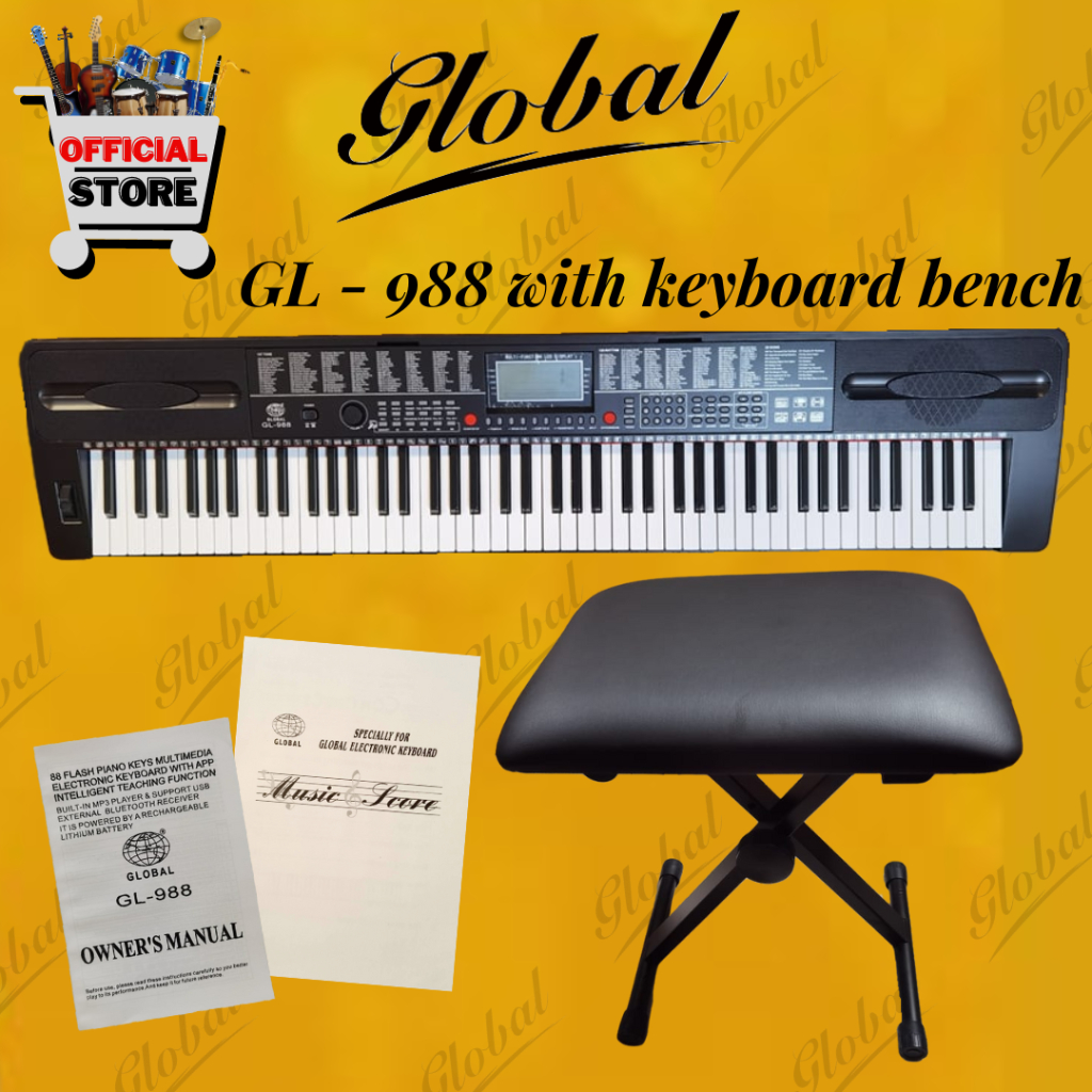GLOBAL KEYBOARD WEIGHTED 88 KEYS GL 988 with KEYBOARD BENCH | Shopee ...