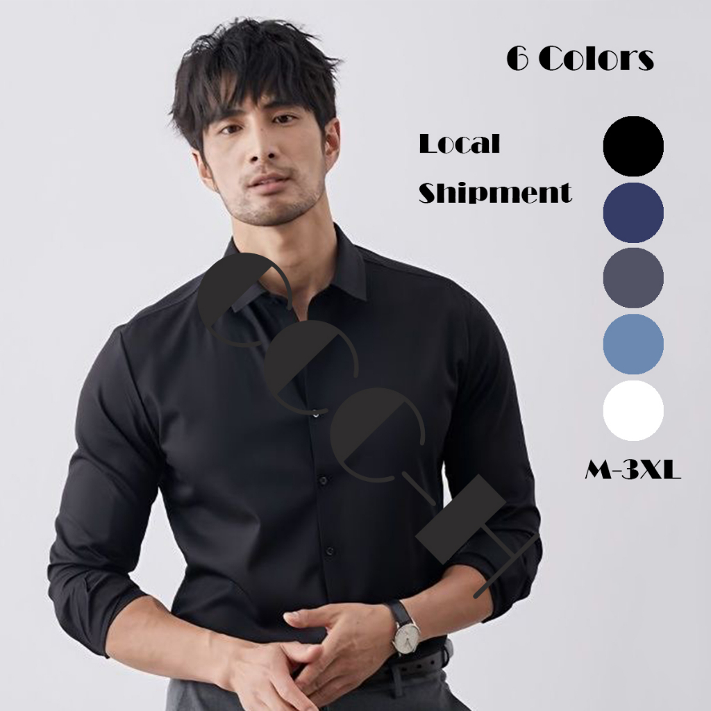 [CCC-H] Long Sleeve Business Formal Polo Shirt for Men Plain Slim Fit ...