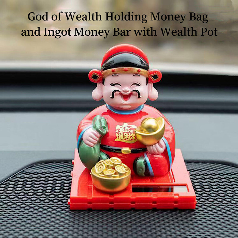 Fengshui God of Wealth Holding Money Bag and Ingot Money Bar with ...