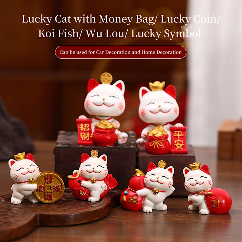 Fengshui Lucky Cat Fortune Cat with Money Bag Lucky Coin Koi Fish Wu ...