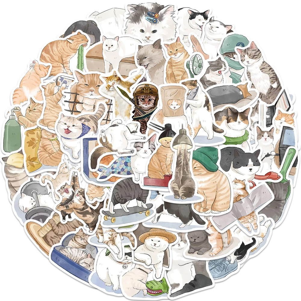 50Pcs cute Cats Emoji Series Stickers DIY Luggage Laptop Waterproof ...