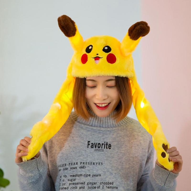 Pikachu Hat with Light Plush Ears Sweet Cute Plush Cap Children Girls ...