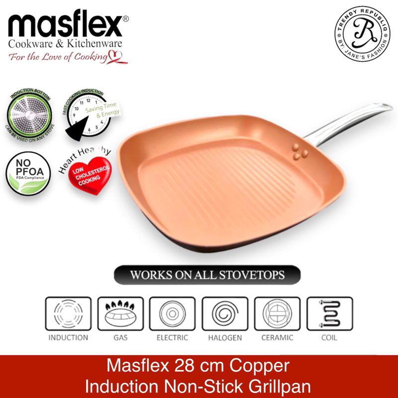 Masflex Original 28 cm Copper Forged Induction Non-Stick Square Grill ...