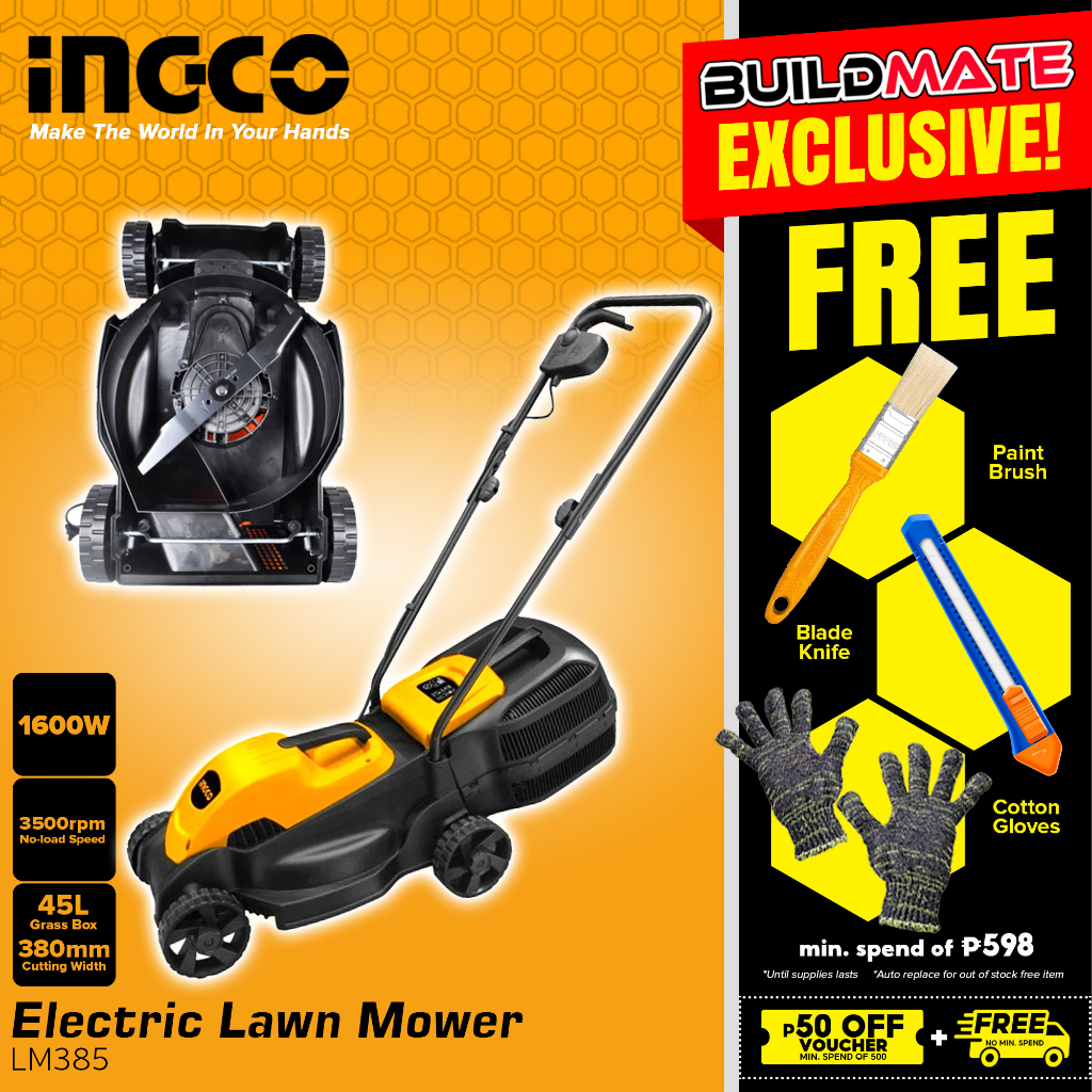 BUILDMATE Ingco Electric Lawn Mower 1600W Hand Push Lawn Mower Grass ...