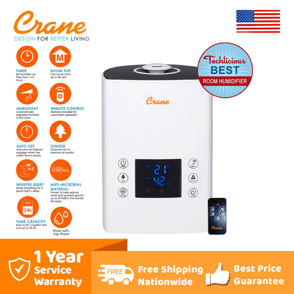 Crane Digital Ultrasonic Warm & Cool Mist Humidifier for Cough, Colds ...