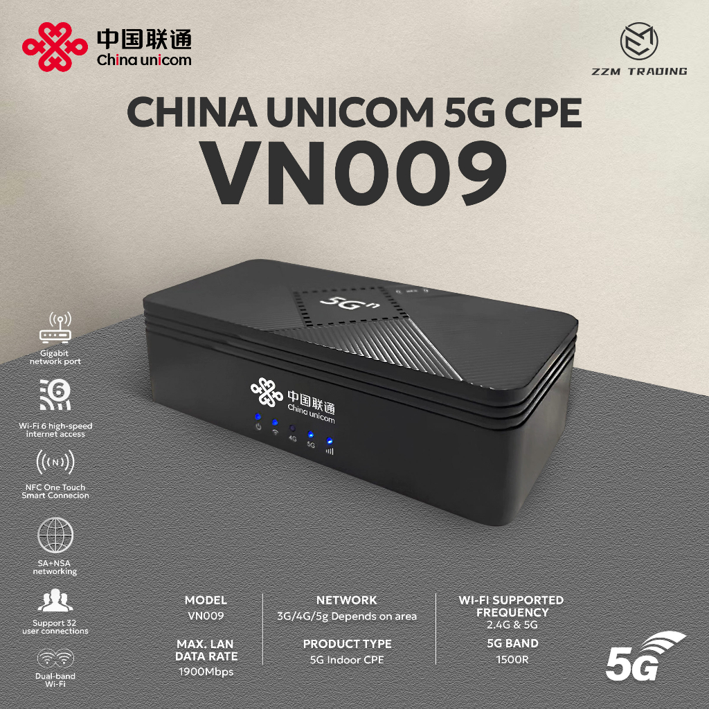 China Unicom 5G CPE VN009 Dual-mode SA/NSA WIFI dual band WIFl6 1000Mpbs RJ45 ZZM Trading ...