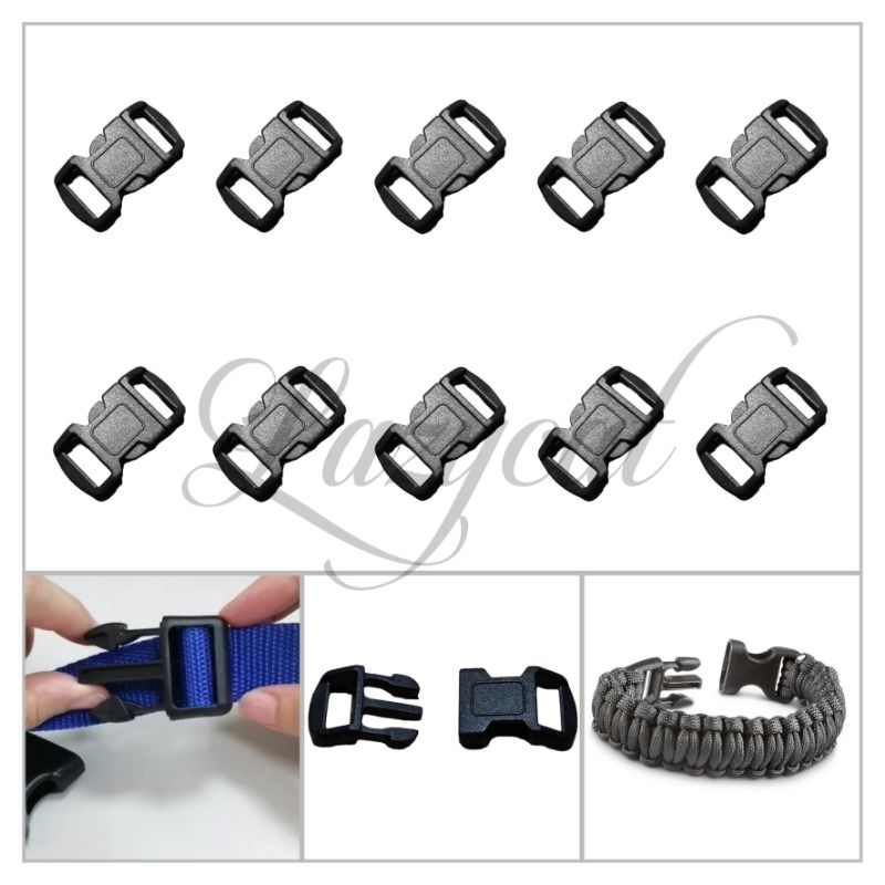 10 pcs Small Side Release Plastic Buckle Lock Black for Paracord ...