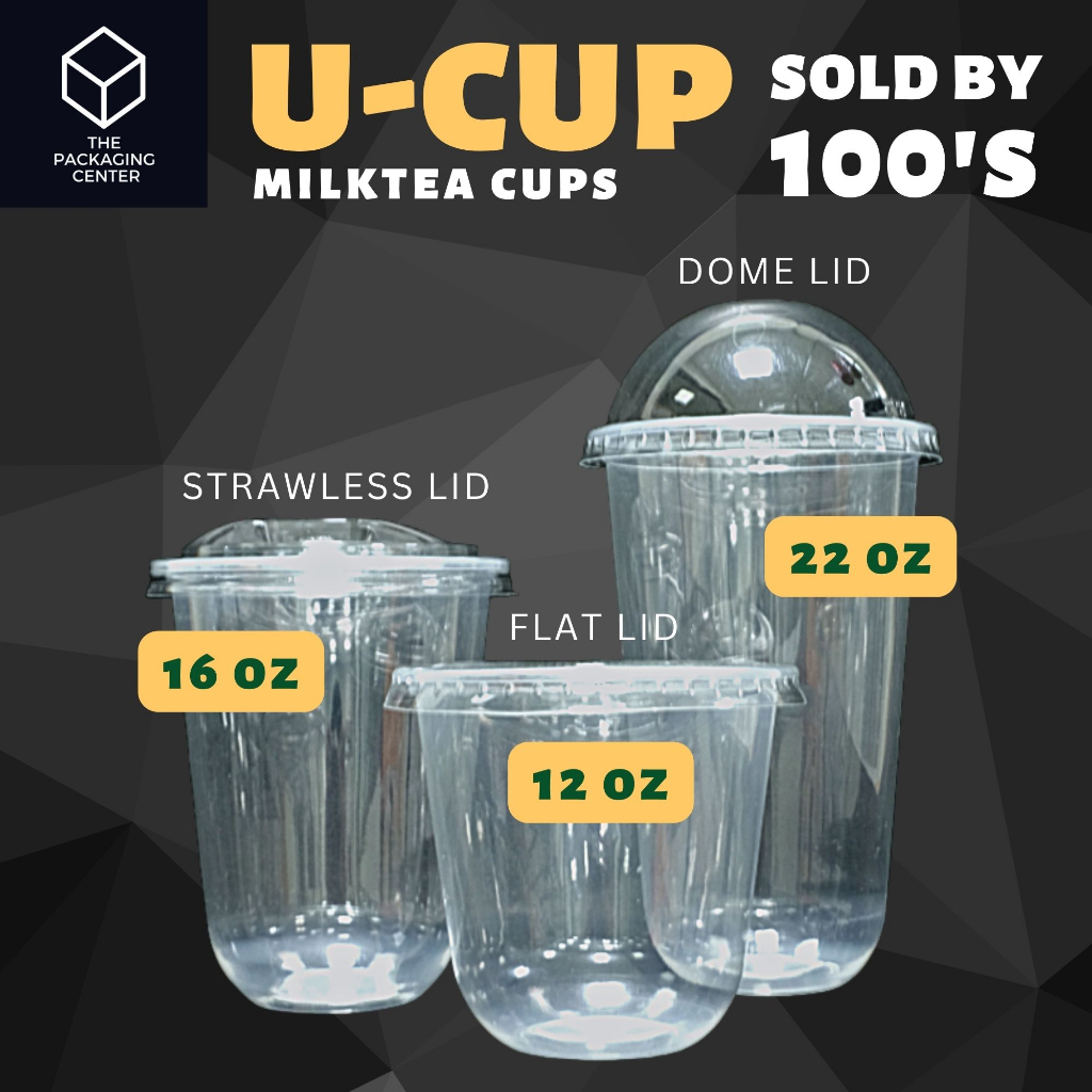 (100 PCS) U-CUP 95mm Plastic PP Milk Tea Cups 12oz/16oz/22oz (Flat Lid ...