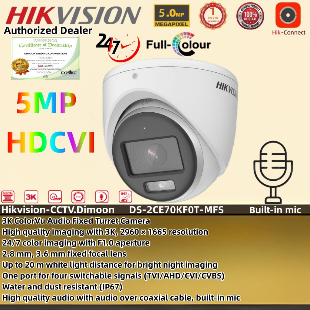 Hikvision 3K 5MP ColorVu Audio Fixed Turret Camera 5MP HDCVI analog ...
