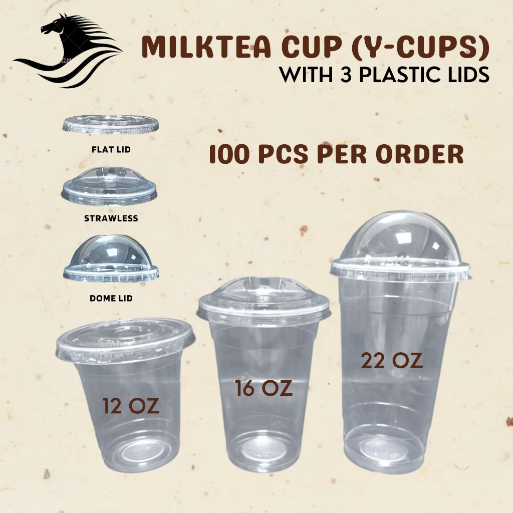(100pcs) Y-CUP 95mm Plastic PP Milk Tea Cups 12oz / 16oz / 22oz (Flat Lid/Strawless Lid/Dome Lid ...