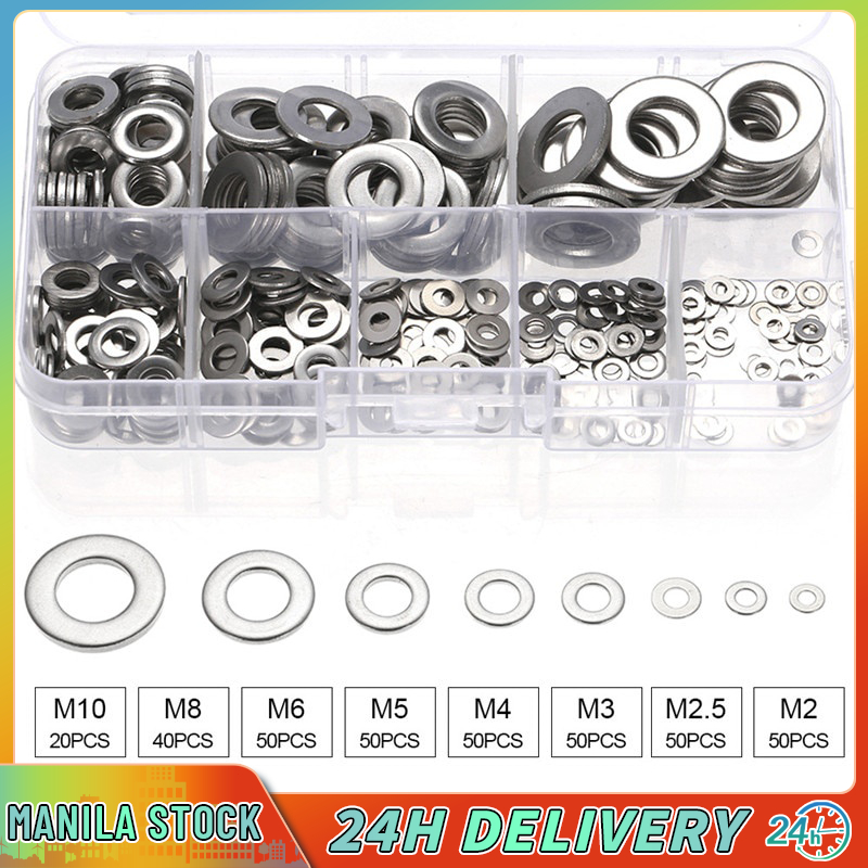 360PCS Flat Washers 304 Stainless Steel M3 M4 M5 M6 M8 M10 Flat Washer ...