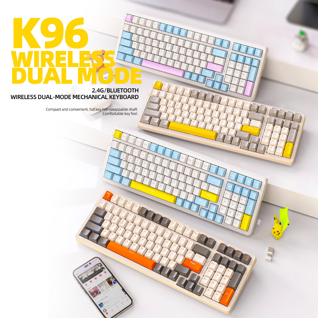 Ziyoulang K96 Wireless Mechanical Keyboard Bluetooth Hot Swappable 96 ...