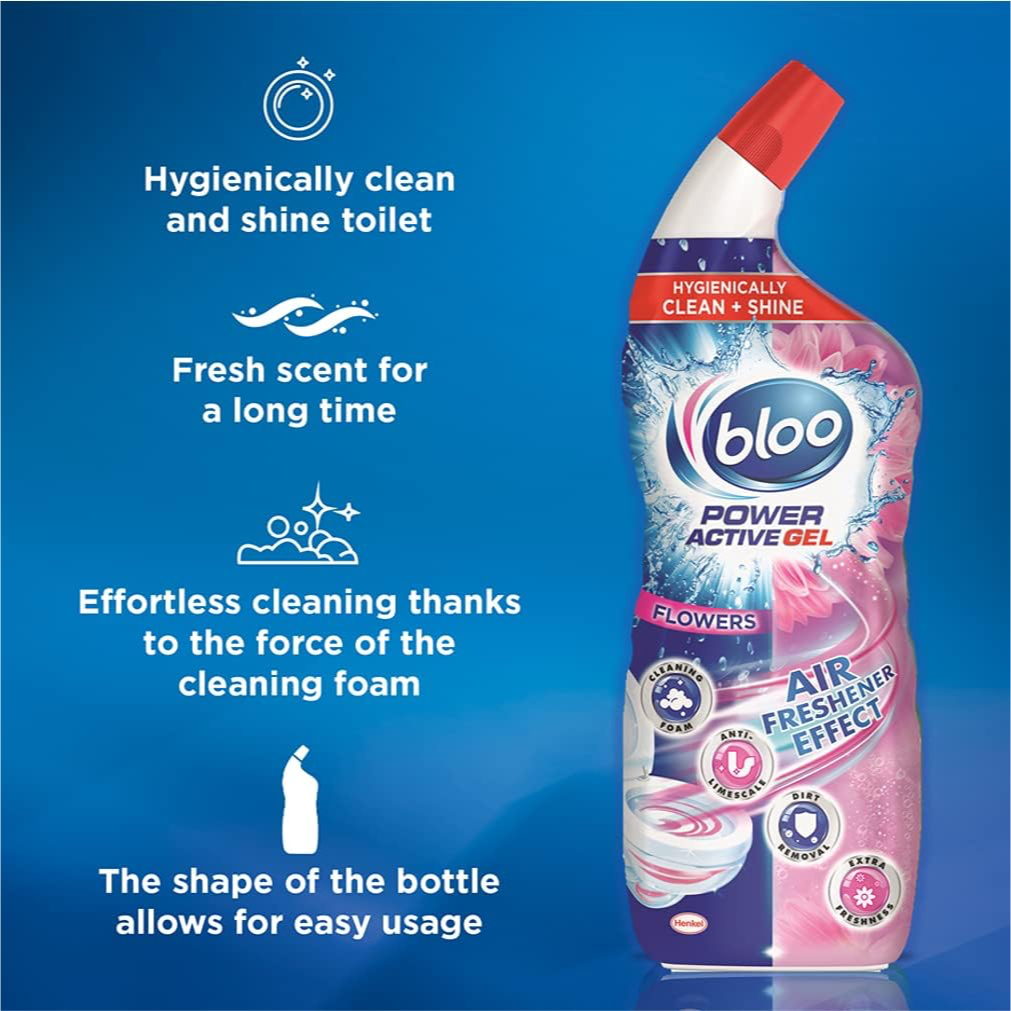 Bloo Power Active Gel Toilet Cleaner Fresh Flowers With Anti-Limescale ...