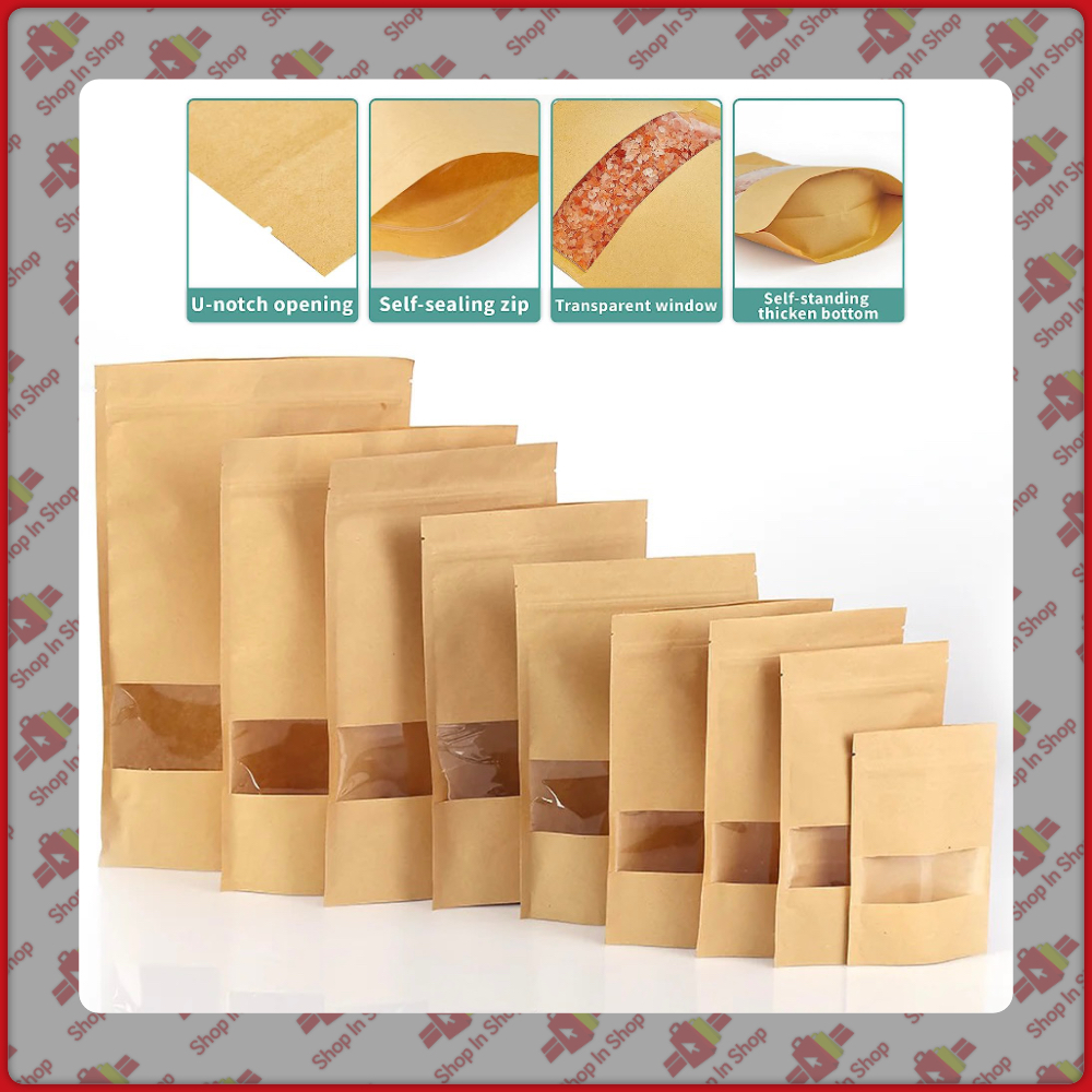 10pcs. Resealable Brown Kraft Paper Stand Up Clear HD Window Laminated ...