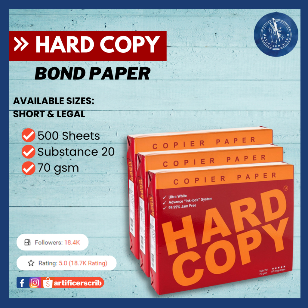 Hard Copy Bond Paper Sub-20 / Sub-24 (70gsm, 80gsm) (Short, A4, Legal ...
