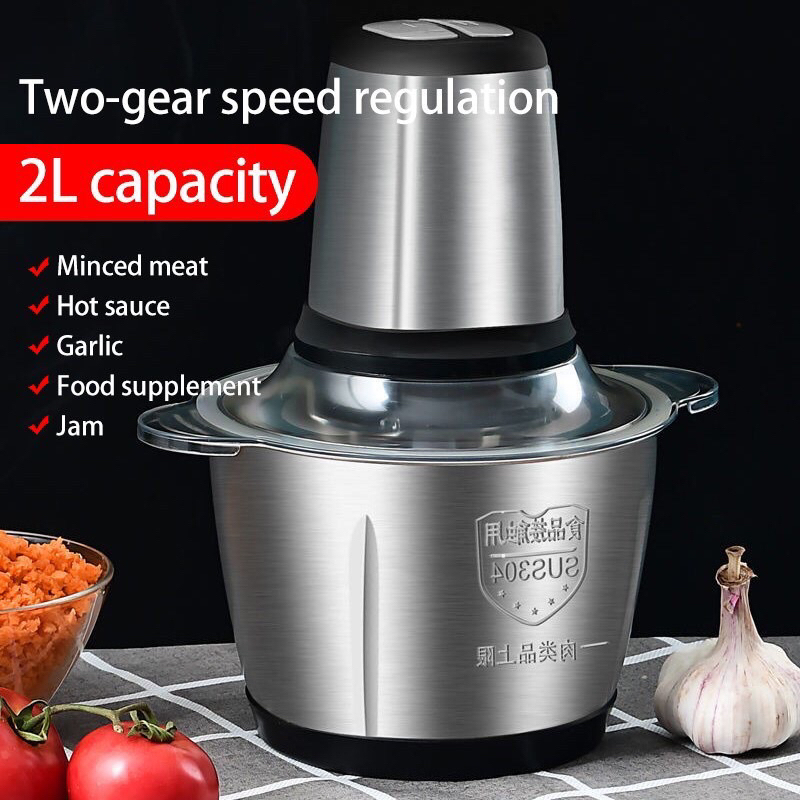 WJM 2L Stainless Steel Meat Grinder, Home Cooking Machine blender Multi-purpose Cutter, Food ...