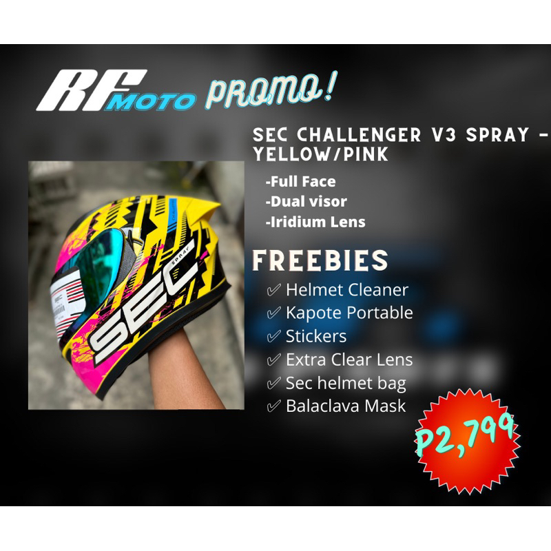 SEC Challenger/Cyclone v3 Helmet with Freebies! | Shopee Philippines