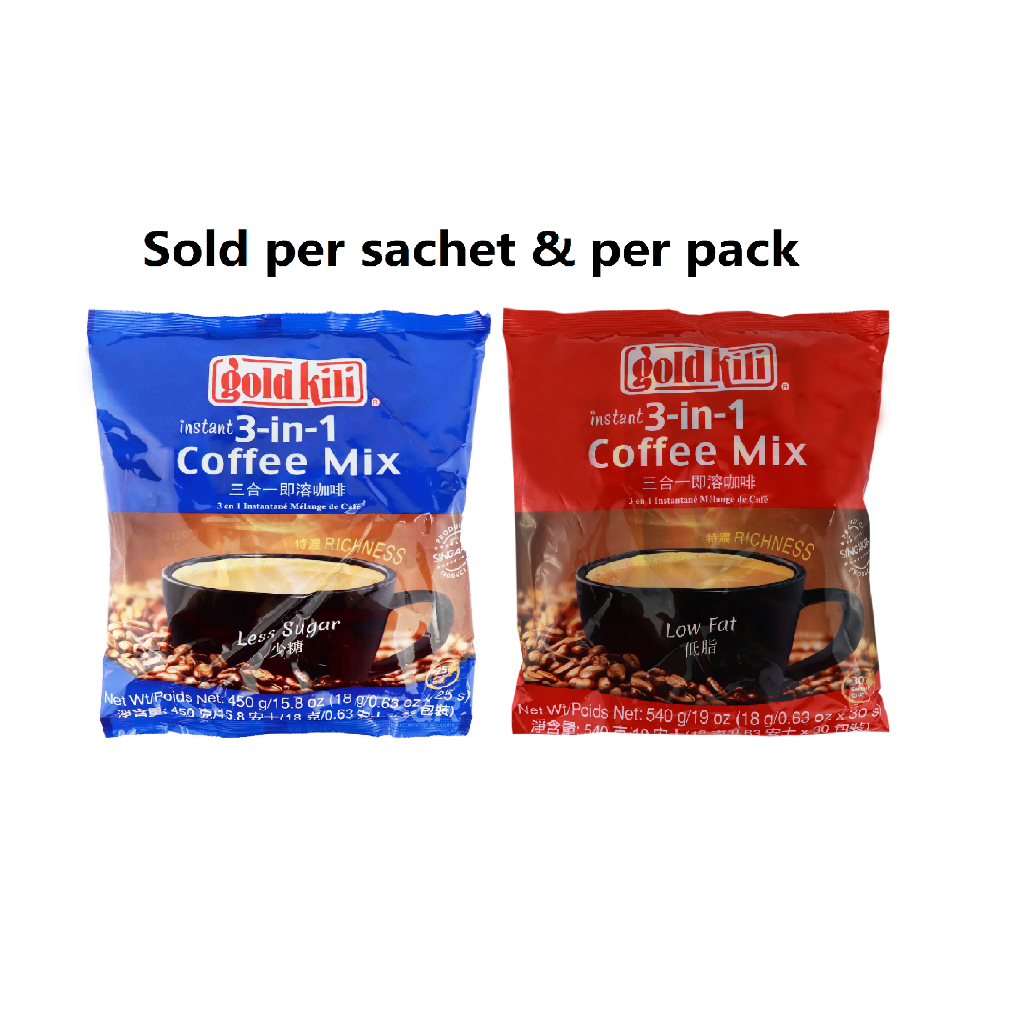 Gold Kili Instant 3-in-1 Less Sugar Coffee Mix 25 sachets / Low Fat ...