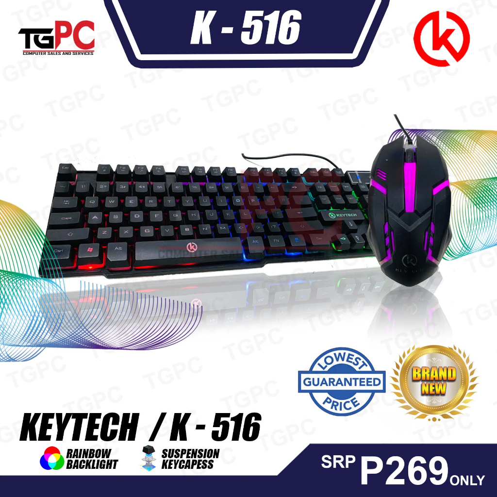 Keytech K-516 Backlit LED RGB Gaming Keyboard Mouse Combo | Shopee ...