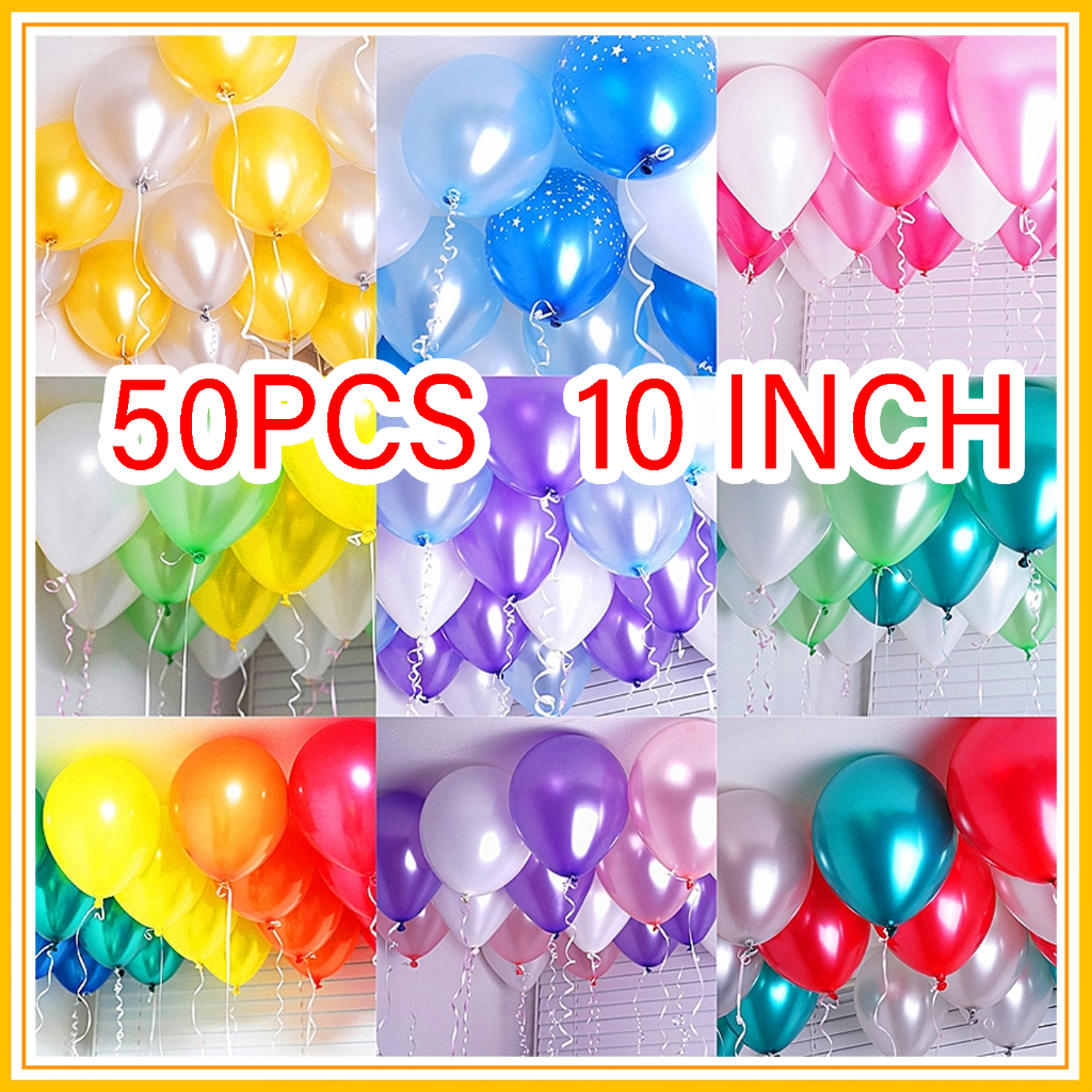 50PCS 10Inch Metallic Glossy Latex Balloons Birthday Decor Party ...