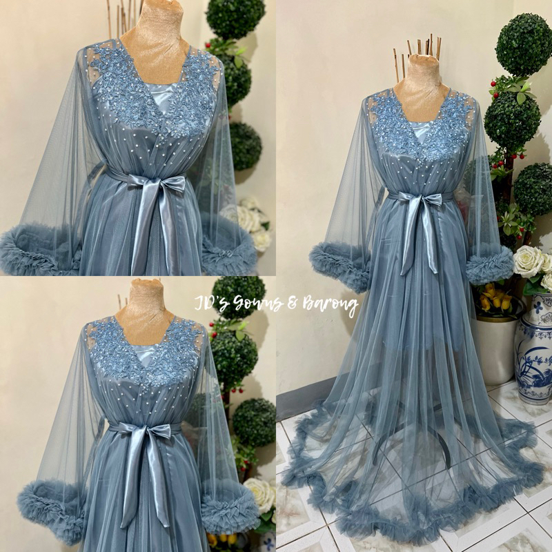 Bridal Robe Soft tulle Raffles Design With Inner | Shopee Philippines