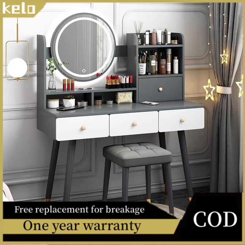 Nordic Vanity table with LED Lights Dresser with Drawers vanity mirror ...