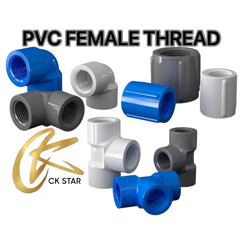 PVC FEMALE THREAD FITTINGS 1/2, 3/4, 1'' Coupling, Elbow, Tee, | Shopee ...