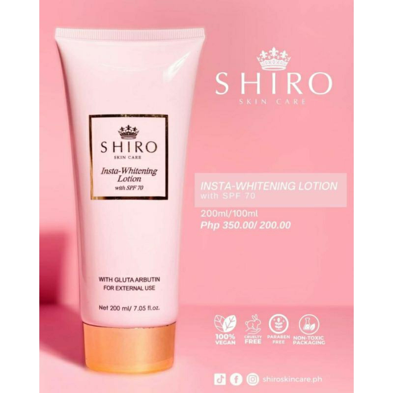 SHIRO Skincare Insta-Whitening Lotion 200G with SPF70 | Shopee Philippines