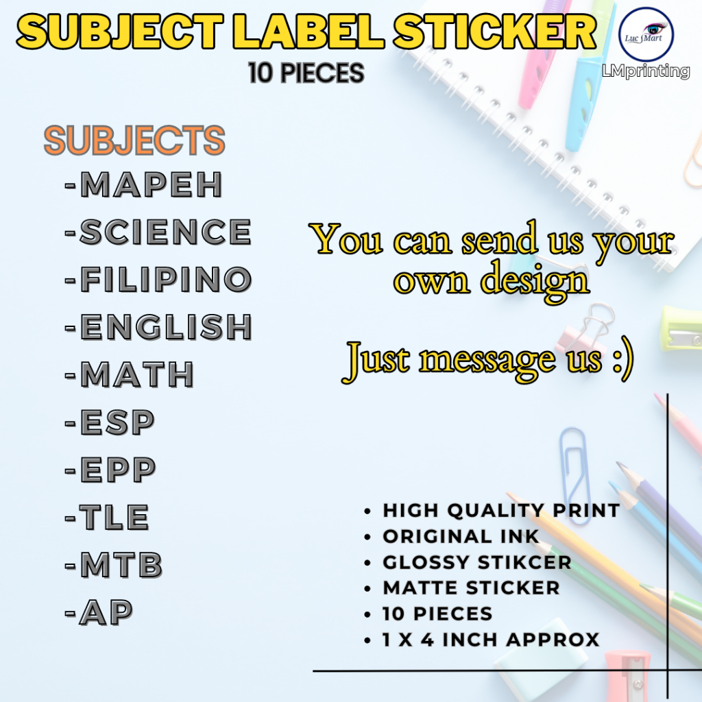 LUCSMART PRINTABLES - SUBJECT LABEL STICKER -10 PIECES SET / notebook ...