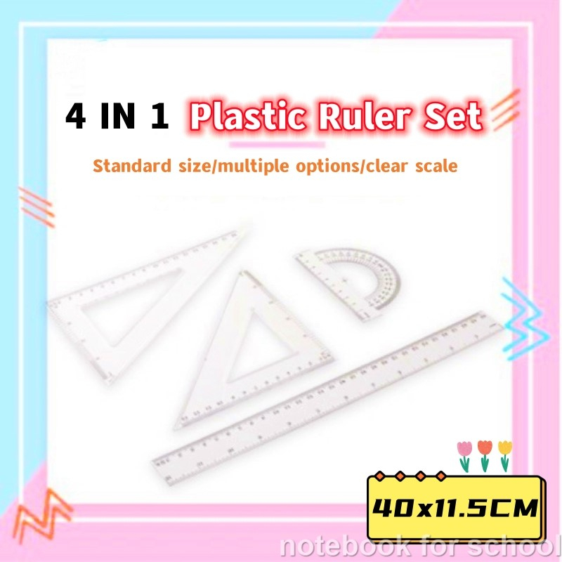 4PCS/Set 30cm Transparent Plastic Ruler Set Ruler Combo Math ...